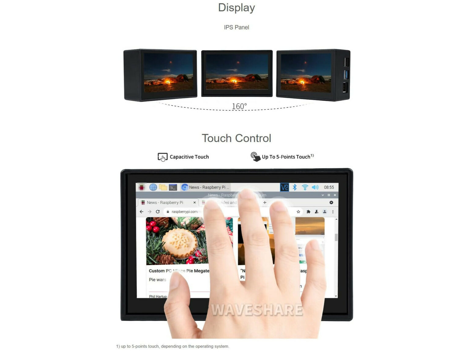 Waveshare LCD Display, 4.3", 800 x 480, Touch Screen, DSI Interface ...